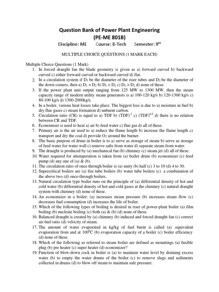 MCQ Question Bank_PE-ME 801B_Part I | PDF