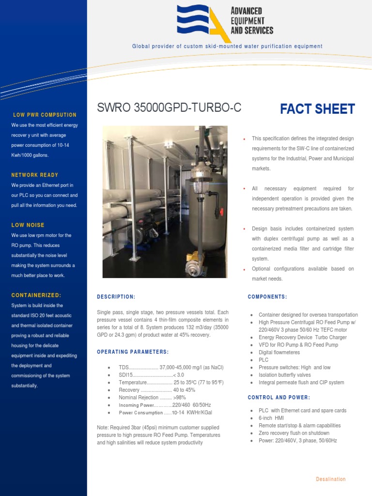 3. Swro Medium Desalination Containerized 35000 Gpd Turbo Datasheet ...