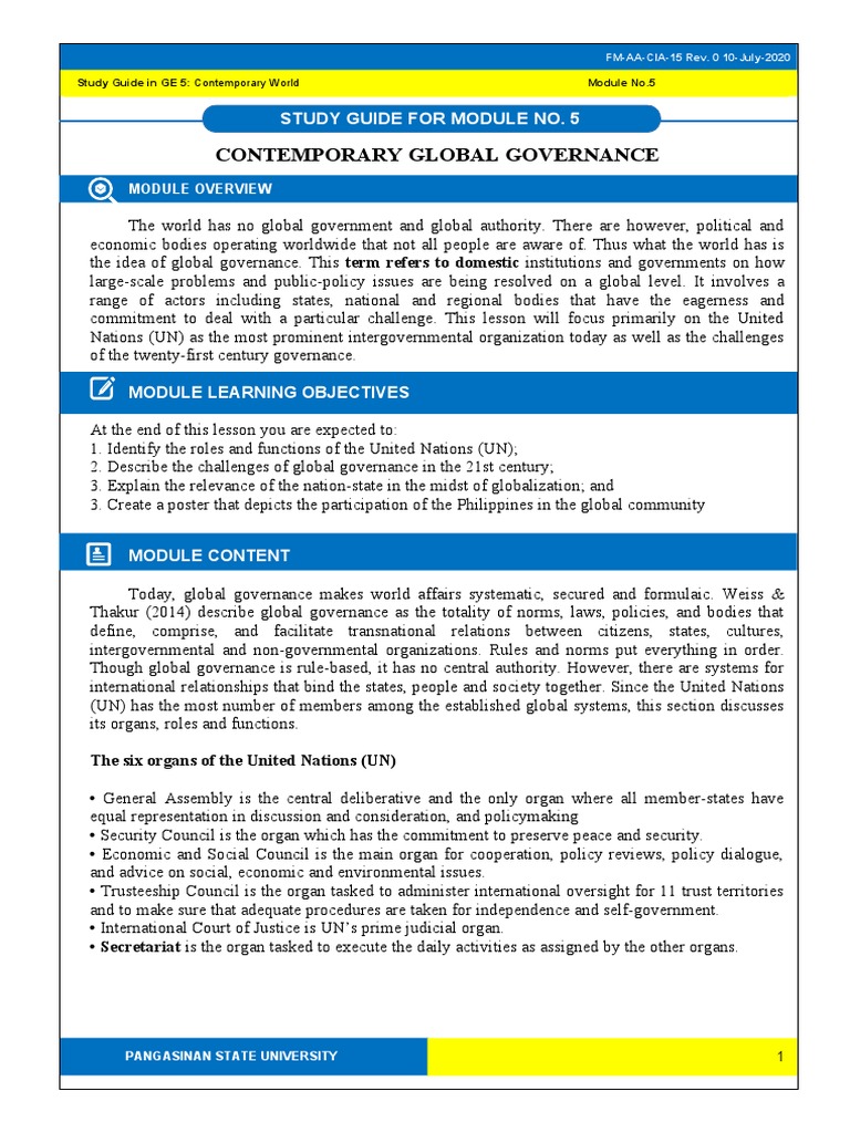Contemporary Global Governance Overview | PDF | Governance | United Nations