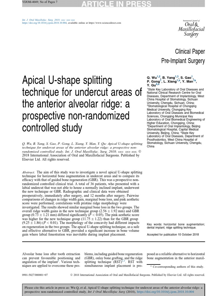 Apical U-Shape Splitting Technique For Undercut Areas of The Anterior Alveolar Ridge | PDF ...
