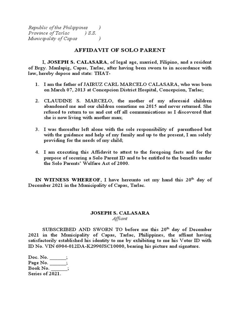 Affidavit of Solo Parent | PDF