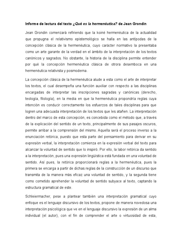 Qué Es La Hermenéutica Jean Grondin | PDF | Hermenéutica | Movimientos ...