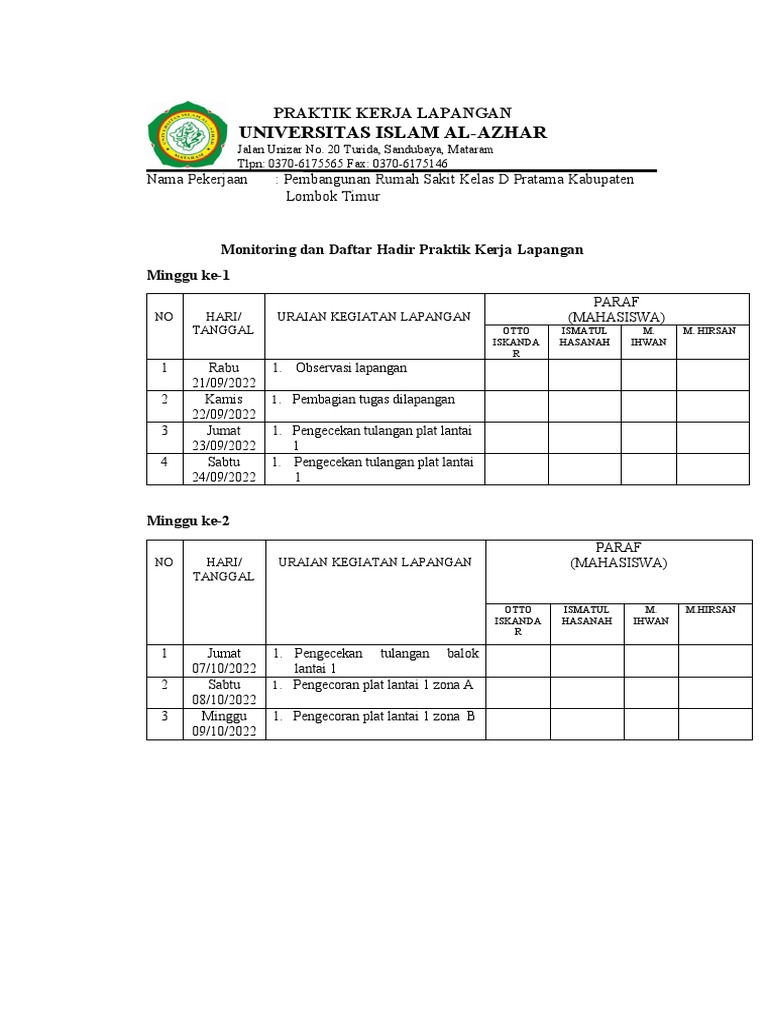 Contoh Absensi Kegiatan PKL | PDF