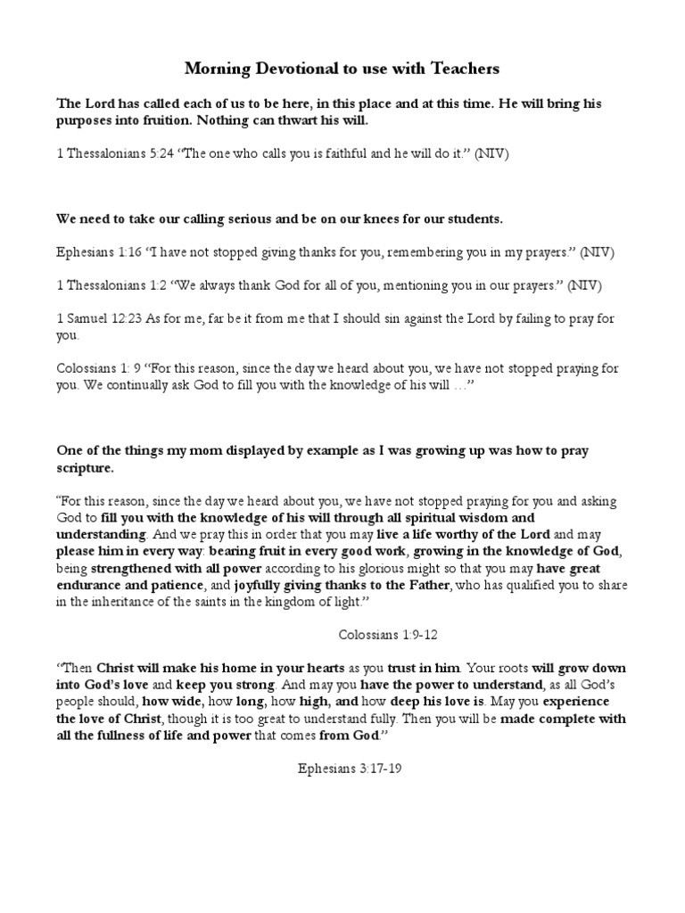 Bible Devotion For Teachers | PDF | Prayer | Patience