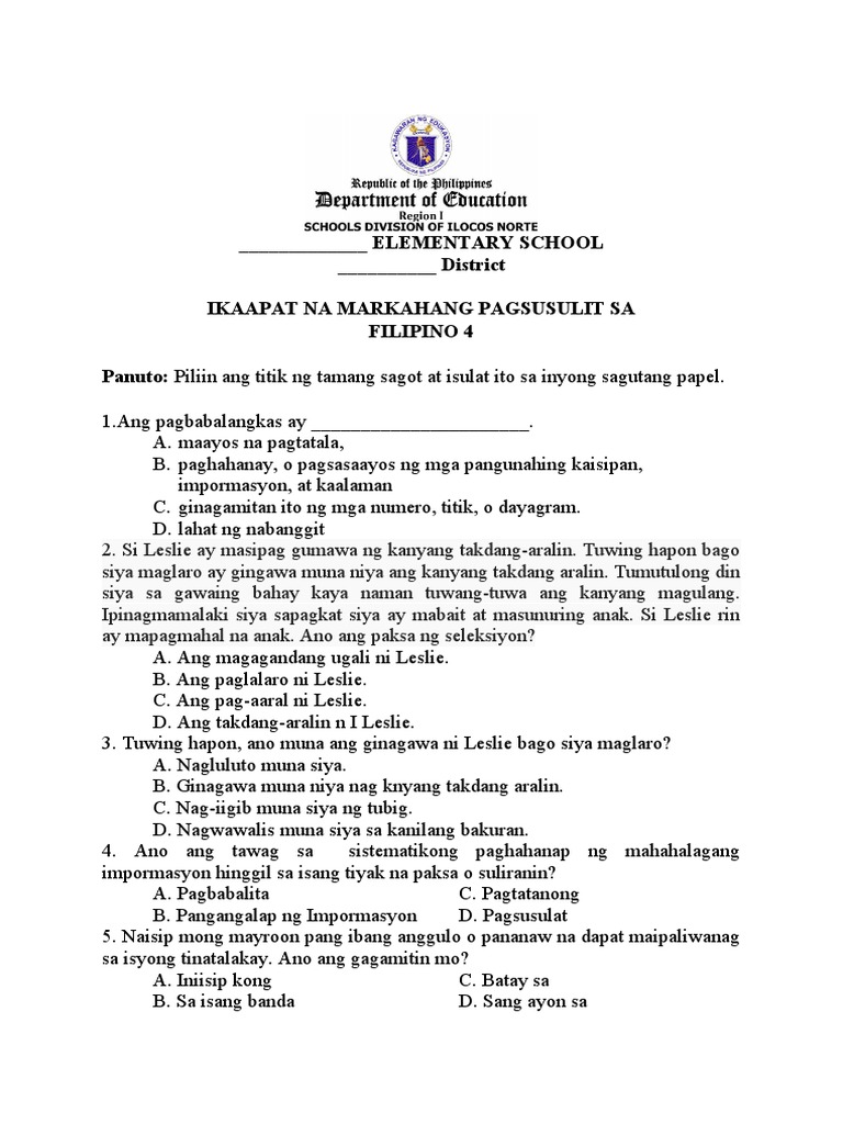 PT Filipino 4 Q4 | PDF