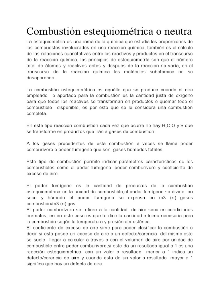 Combustion Estequiometrica y Incompleta | PDF | Combustión | Estequiometría