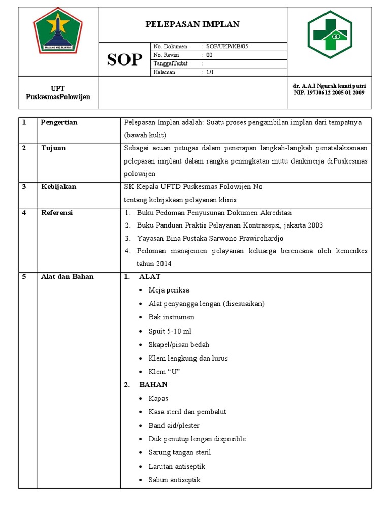 Sop KB - 05 Pelepasan Implant | PDF
