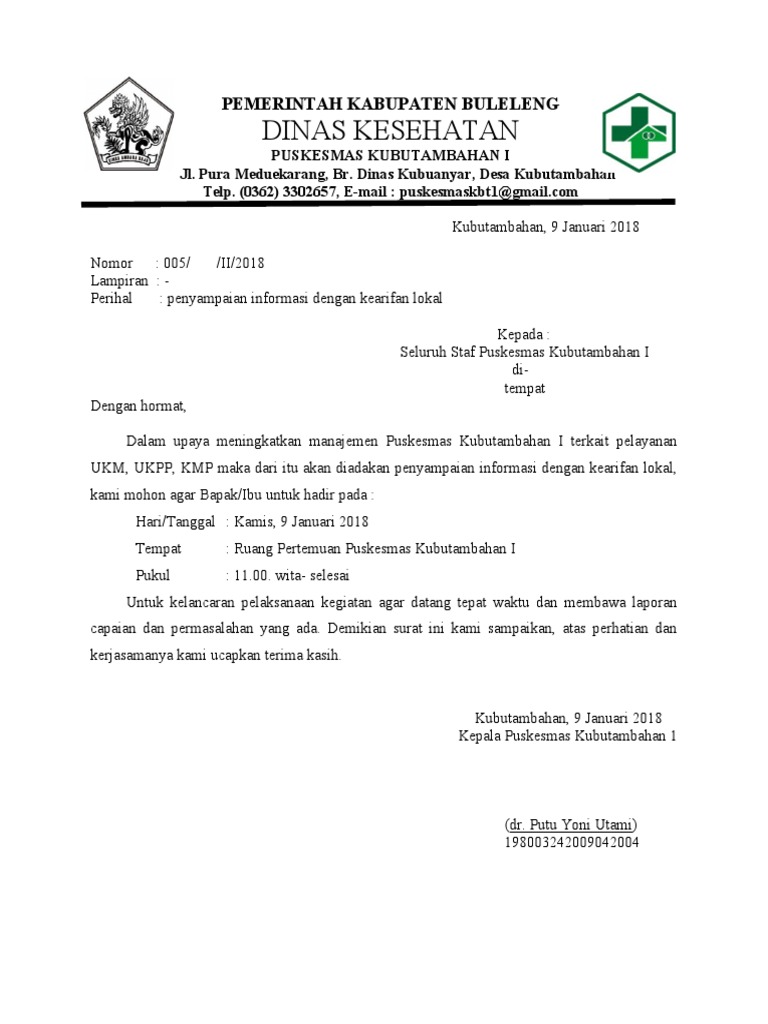 Surat Undangan Sosialisasi Penyampaian Informasi Kearifan Lokal | PDF