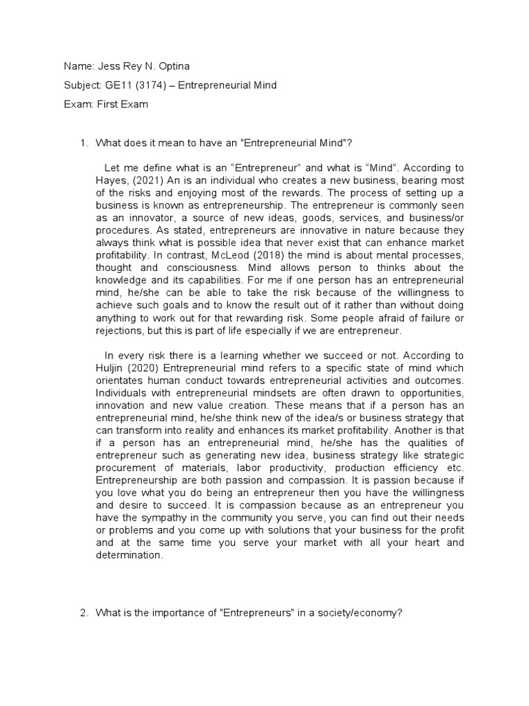 GE11: Understanding Entrepreneurial Mind | PDF | Entrepreneurship | Mind