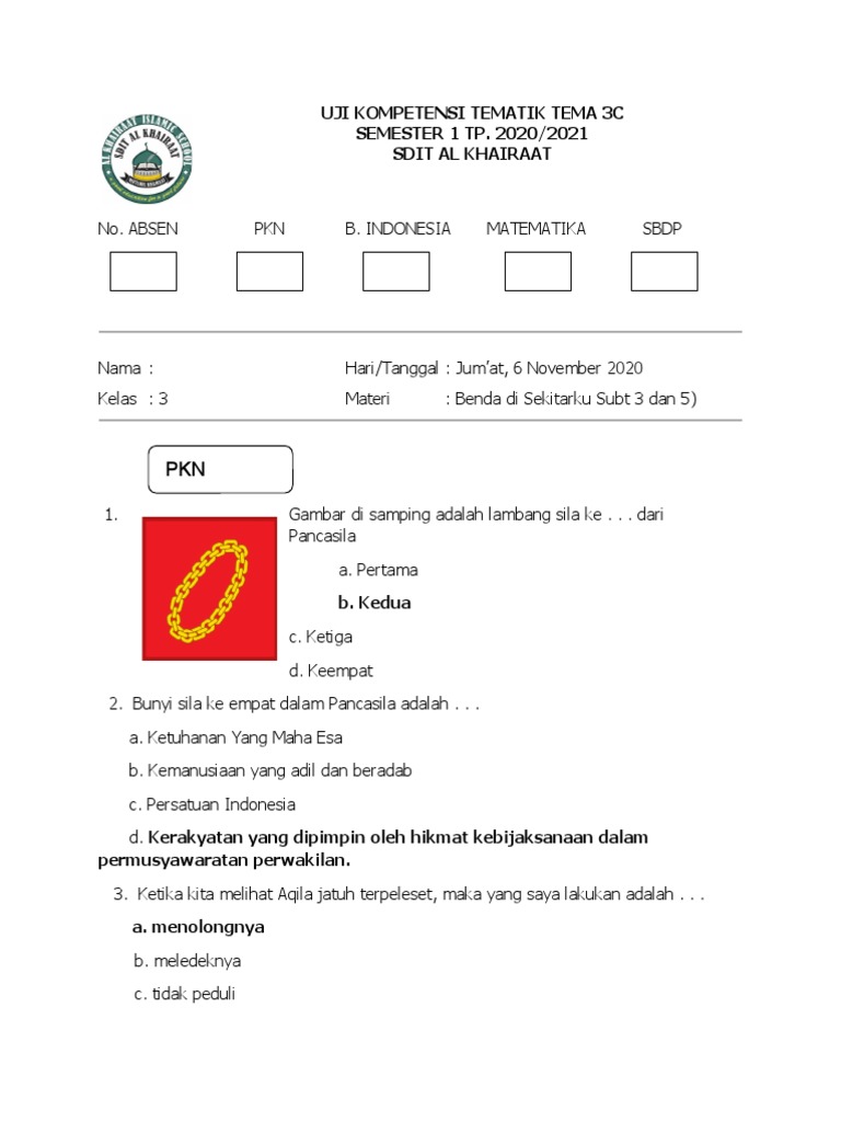 Uji Kompetensi Tematik Tema 3C Subtema 3 Dan 4 | PDF | Seni