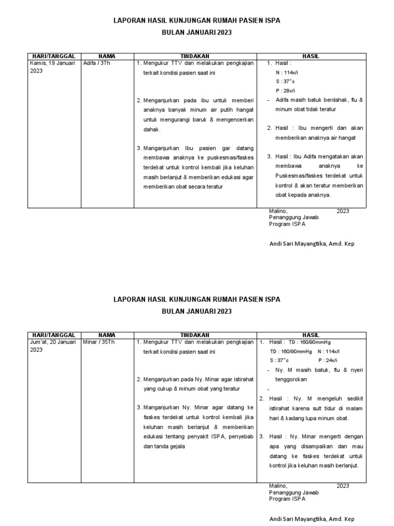 Laporan Hasil Kunjungan Rumah Pasien Ispa | PDF