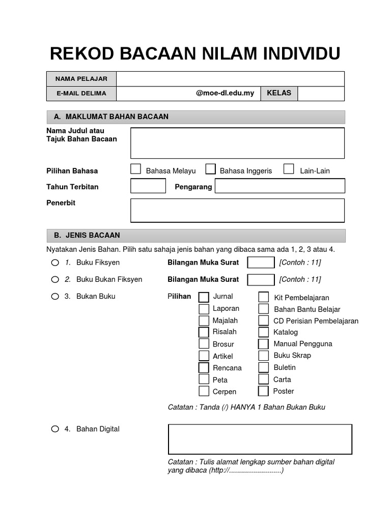 Rekod Bacaan Nilam Individu Print Sekeping Pdf