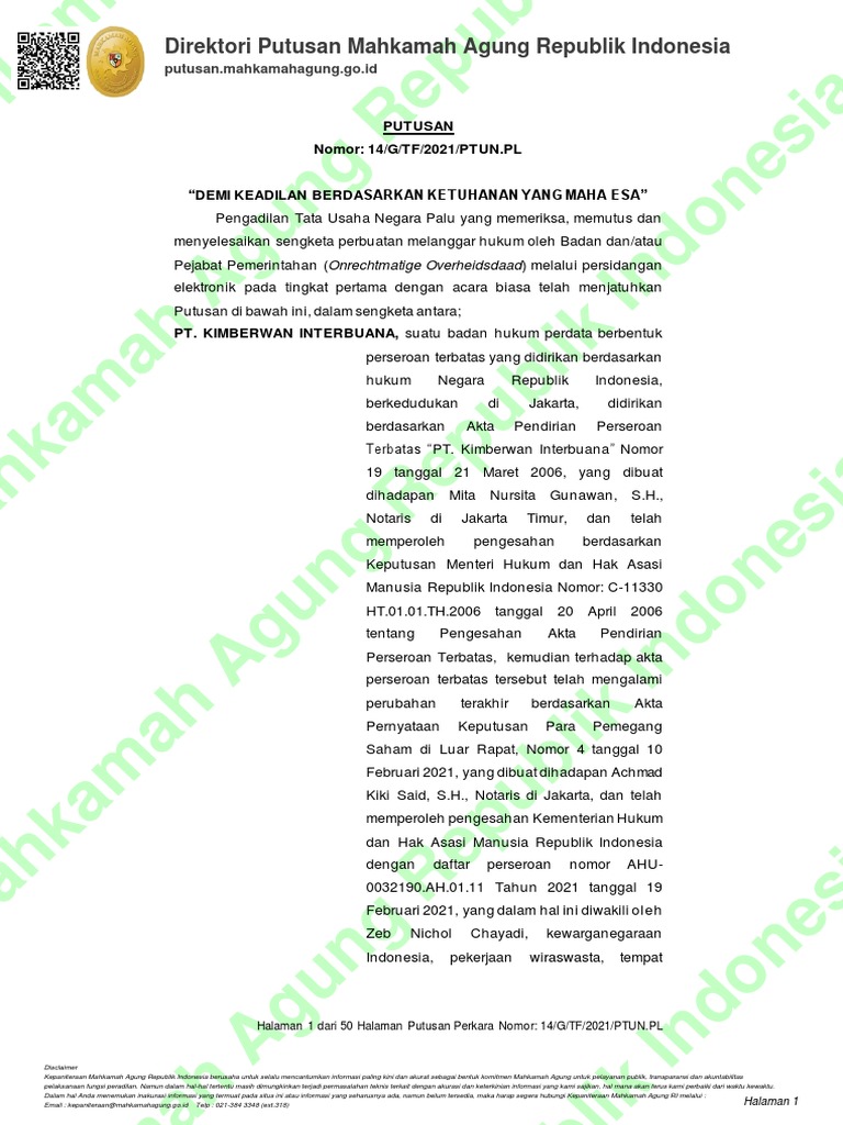 Putusan 14 G TF 2021 Ptun - PL 20230602201230 | PDF