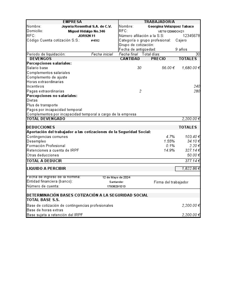 Plantilla Nomina Para Descargar Pdf Economias Empleo