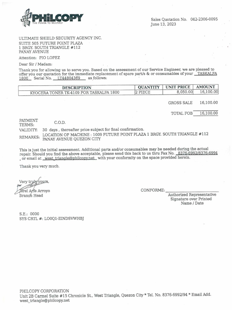 Sales Quotation Ultimate Shield Security Agency Inc | PDF