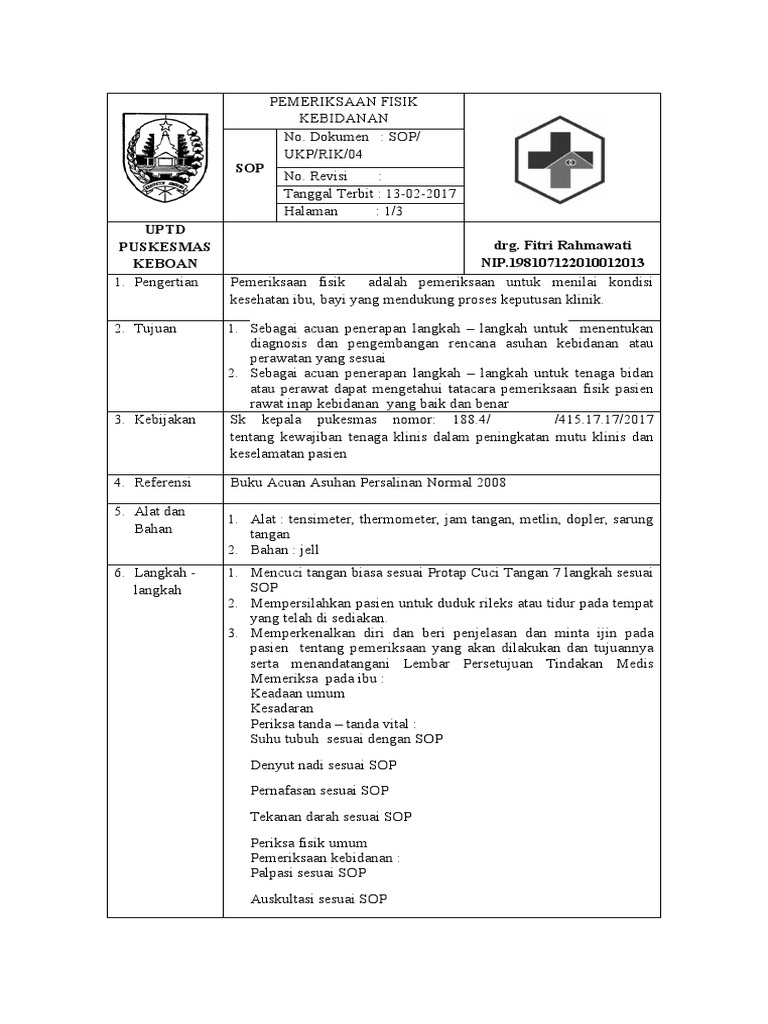 Sop 04 Pemeriksaan Fisik Kebidanan | PDF