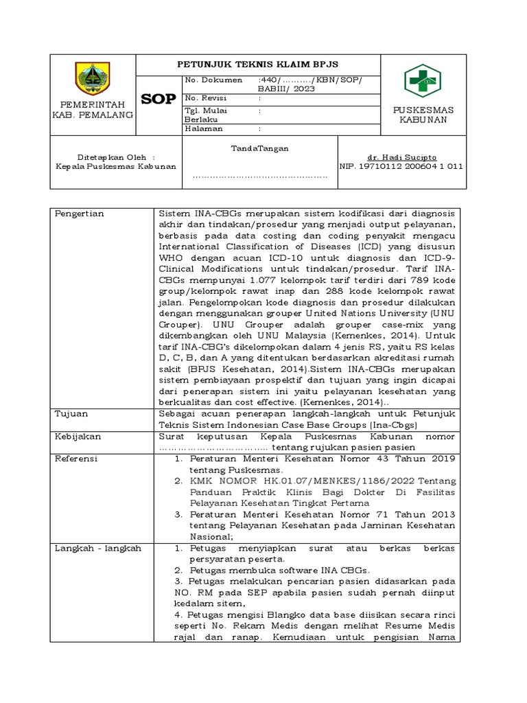 SOP Juknis Klaim Bpjs | PDF | Pengembangan Diri | Sains & Matematika