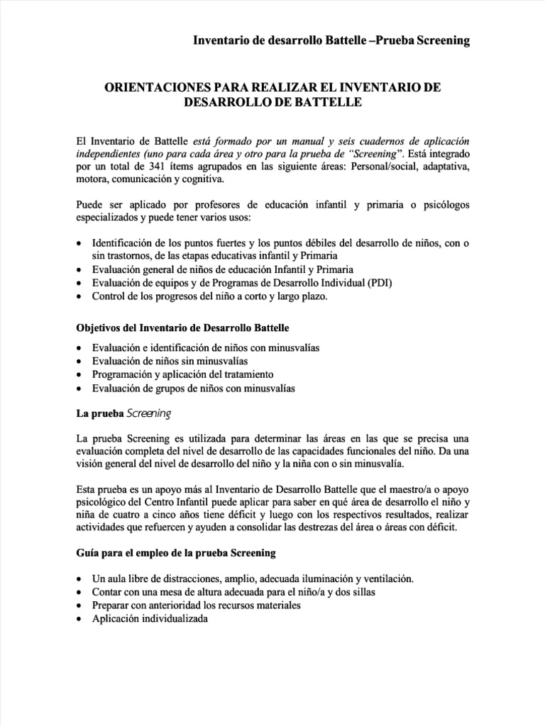 Escala de Desarrollo de Batelle | PDF | Educación primaria | Educación de la primera infancia