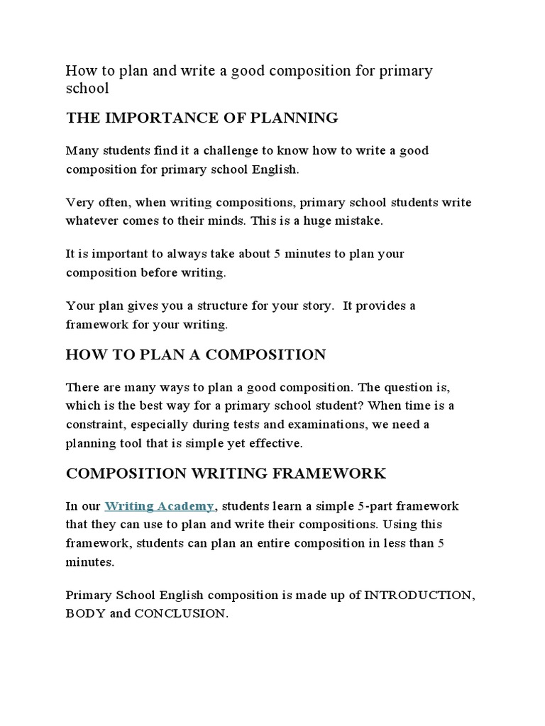 How To Plan and Write A Good Composition For Primary School | PDF ...