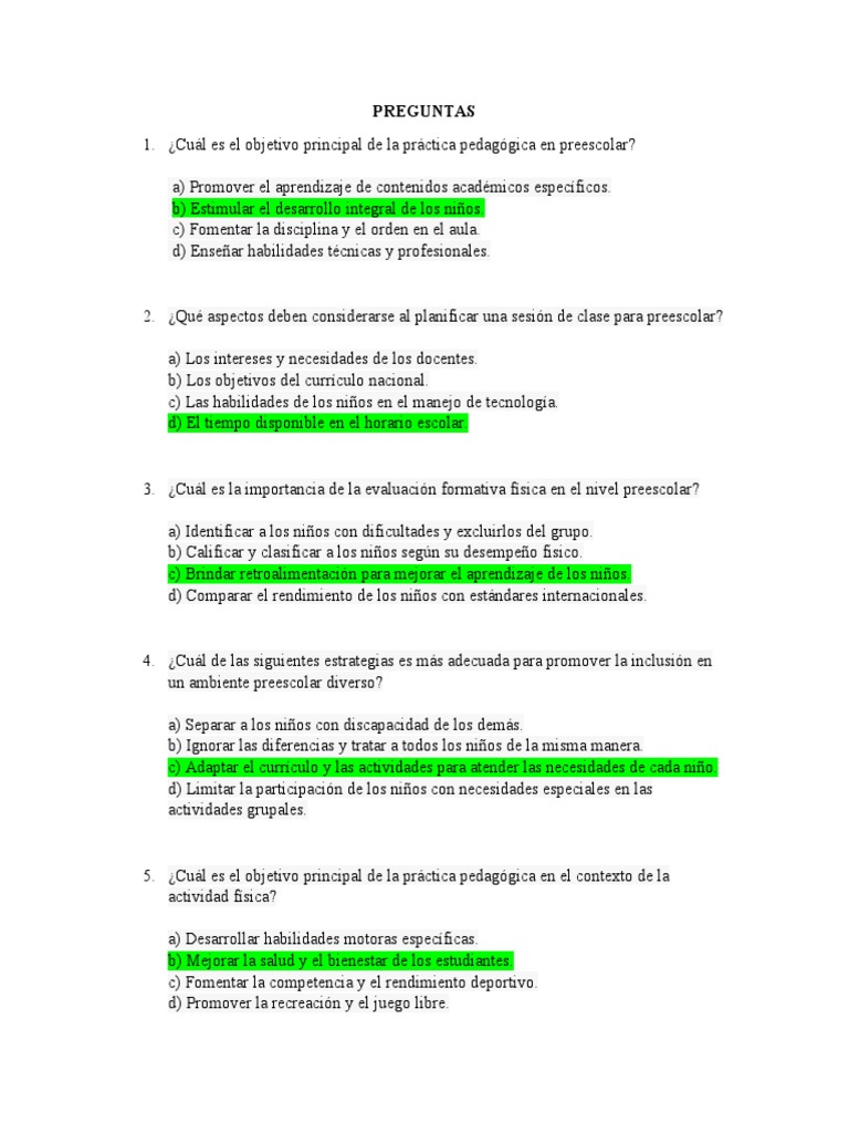 Preguntas Tipo Icfes | PDF | Educación de la primera infancia | Plan de estudios