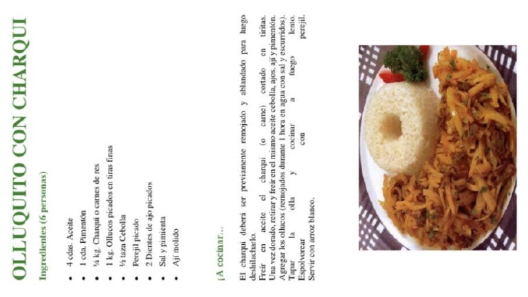 Presentación Comida Olluquito Con Charqui | PDF