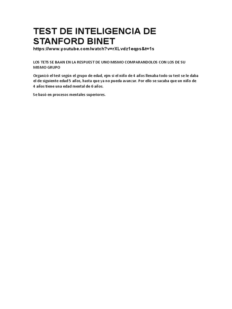 Test de Inteligencia Stanford-Binet | PDF | Salud y bienestar
