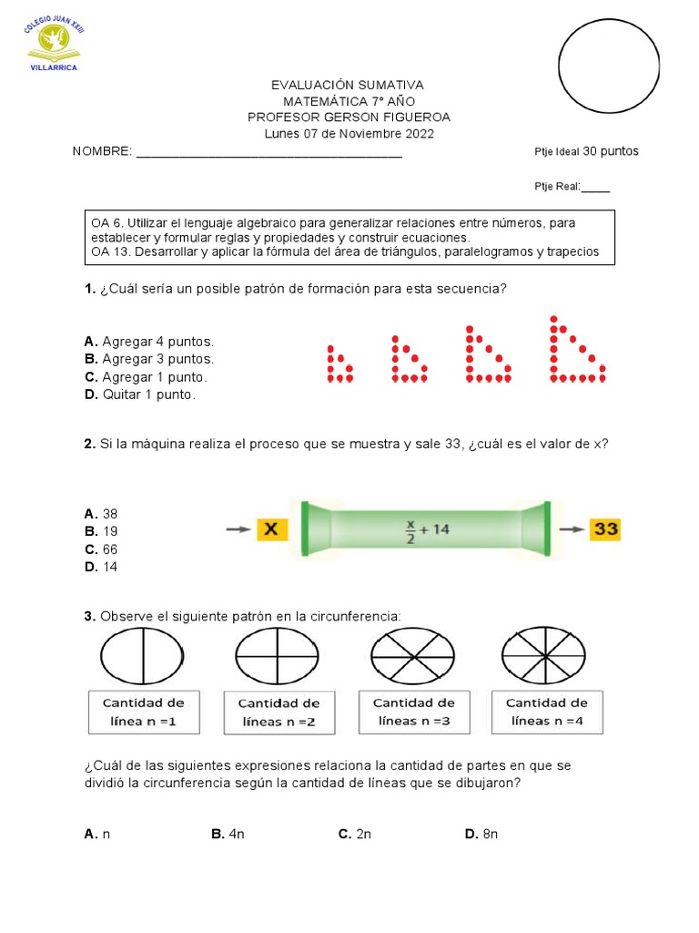 7mo Matemática Noviembre | PDF | Triángulo | Rectángulo