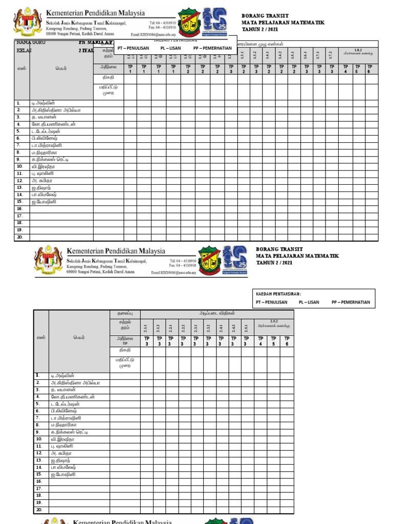 Borang Transit Matematik Tahun 2 | PDF