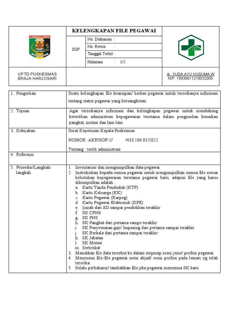 Sop Kelengkapan File Pegawai | PDF