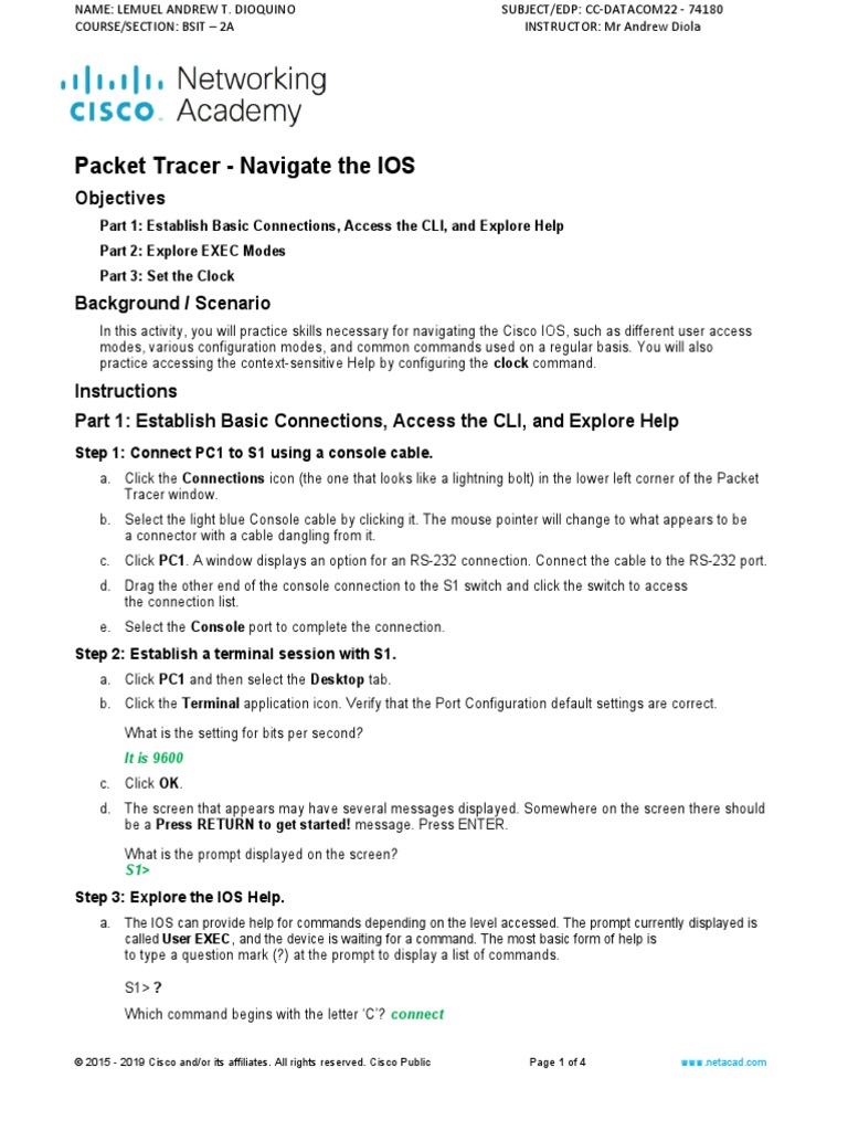 Navigating Cisco IOS in Packet Tracer | PDF | Command Line Interface ...