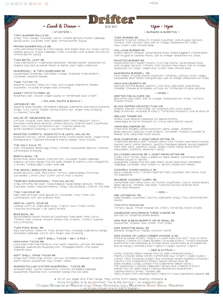 Drifter Menu Lunch 2021 q1 r32 | PDF
