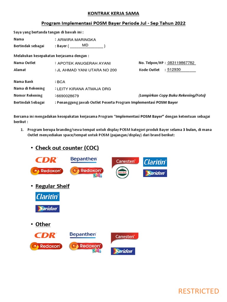 Kerjasama POSM Bayer di Apotek Anugerah | PDF