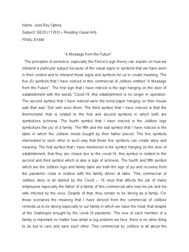 FINAL EXAM - Reading Visual Arts | PDF | Symbols