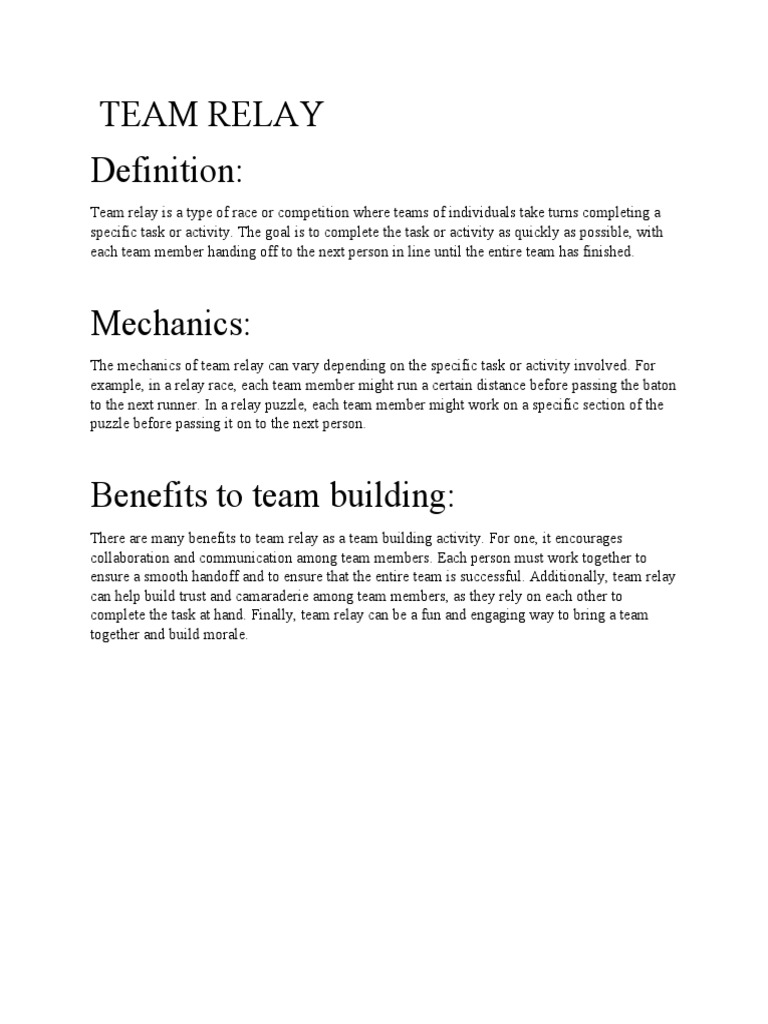 Pe-team Building -Relay Race | PDF | Sports