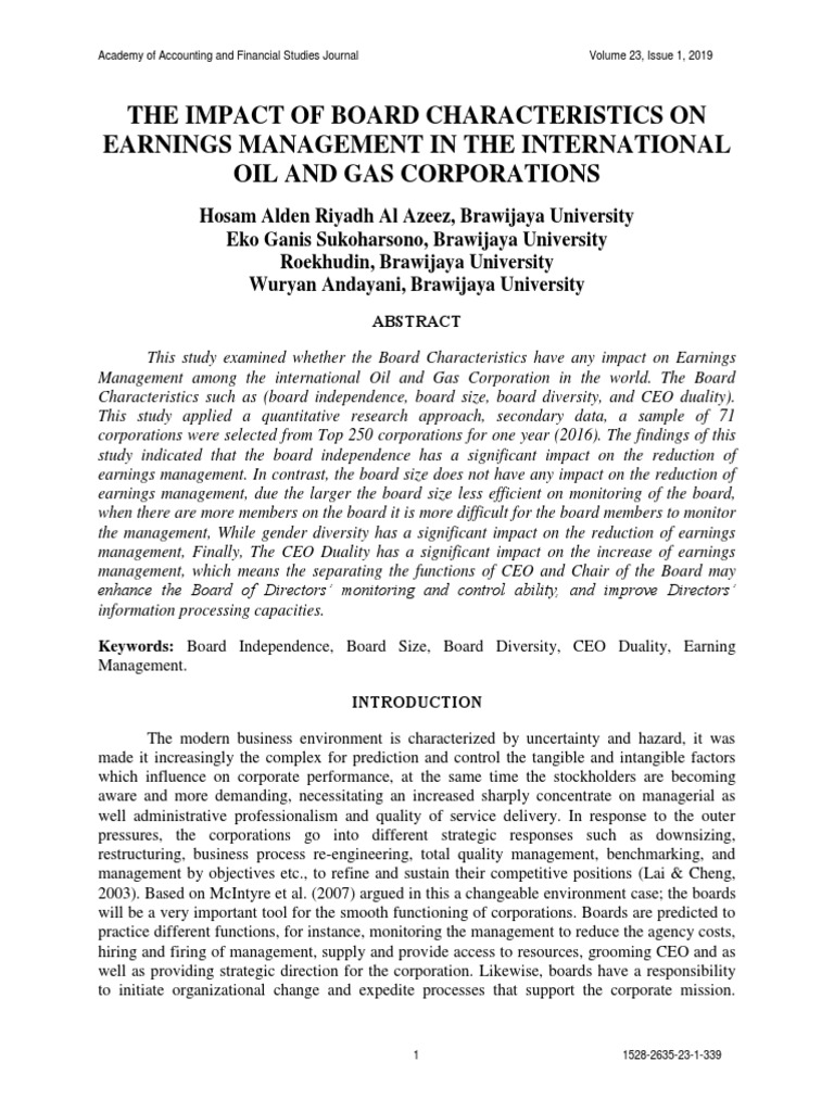 The Impact of Board Characteristics On Earnings Management 1528 2635 23-1-339 | Download Free ...