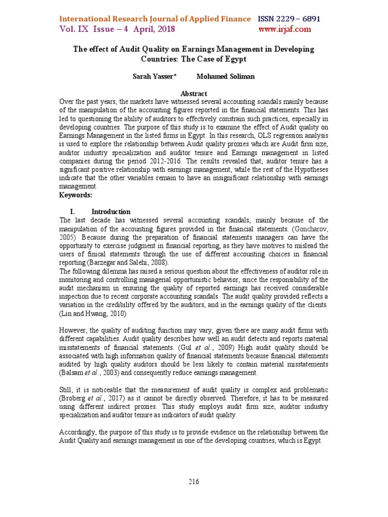 The Effect of Audit Quality On Earnings Management | PDF | Audit | Financial Audit