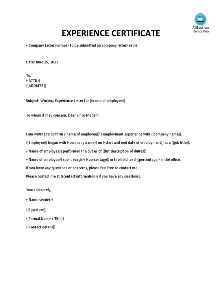 Experience Certificate Template | Download Free PDF | Salary | Madam