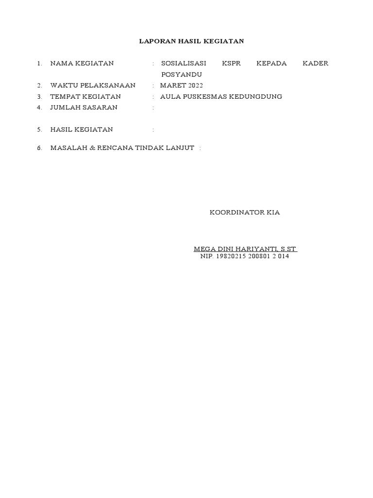 Laporan Hasil Kegiatan KSPR | PDF