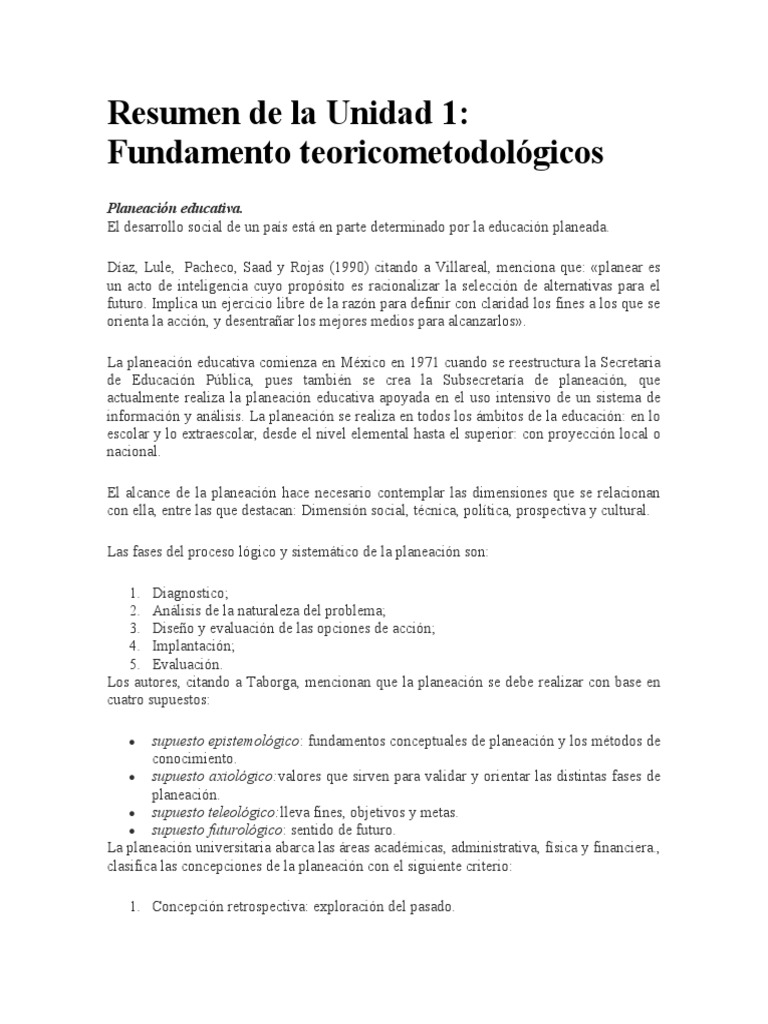 Resumen de La Unidad 1 | PDF | Plan de estudios | Planificación