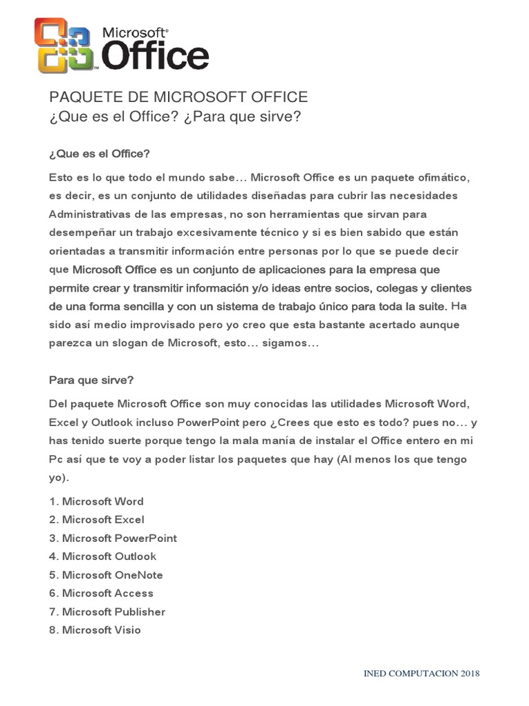 Paquete de Microsoft Office ¿Que Es El Office? ¿Para Que Sirve? | PDF ...