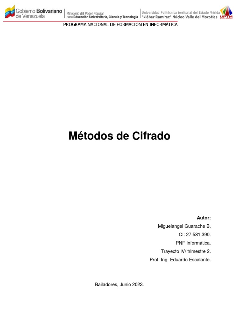 Unidad III Metodos de Cifrado | PDF | Cifrado | Clave (criptografía)