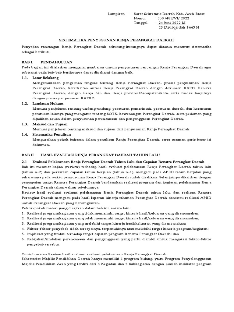 Sistematika Penyusunan Renja - 2023 | PDF