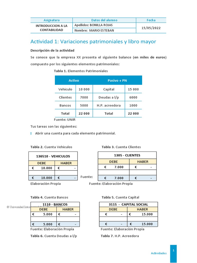 Act. 1 Variaciones Patrimoniales y Libro Mayor | PDF | Contabilidad | Economía Financiera