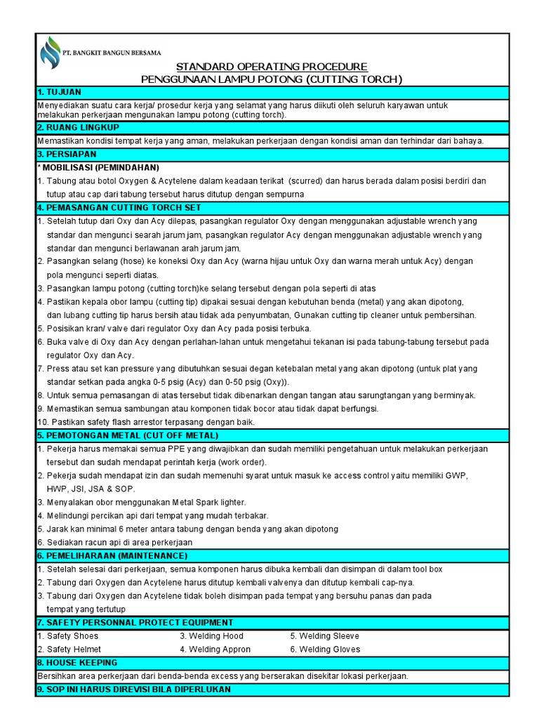 SOP Penggunaan Cutting Torch | PDF