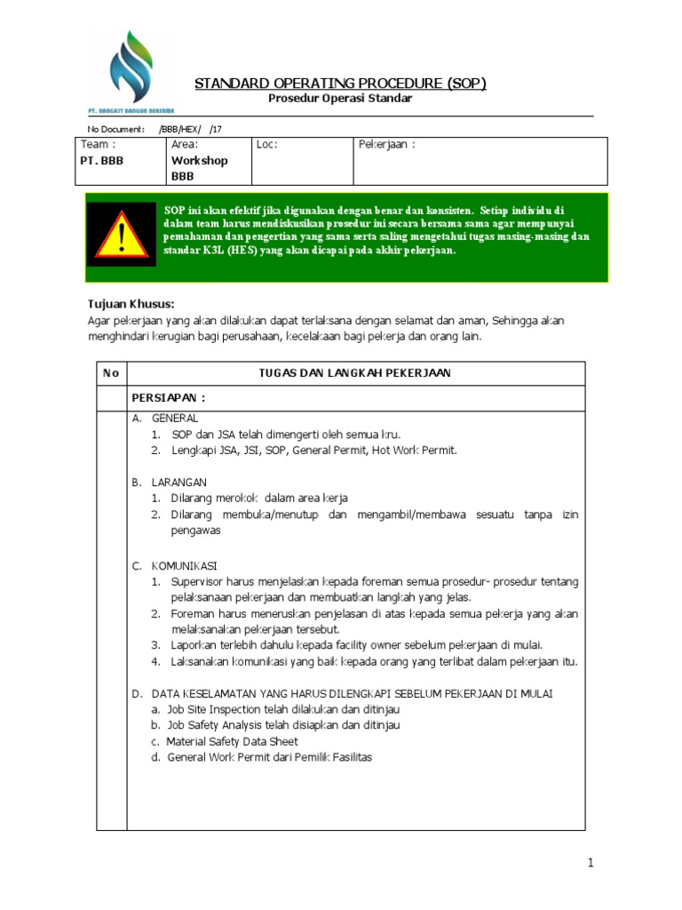 SOP Keselamatan Kerja Workshop | PDF