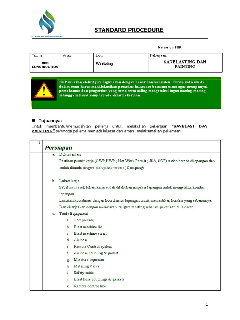 Sop Sanblast Dan Painting | PDF