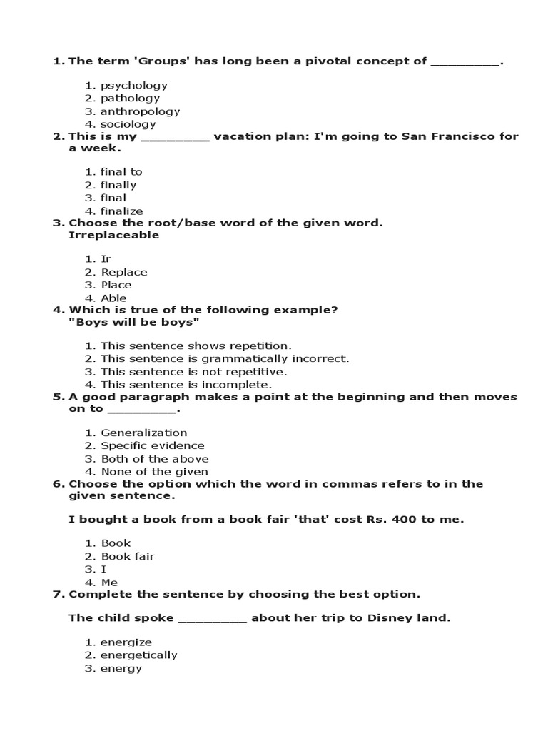 Eng101 MCQS | PDF | English Language | Word