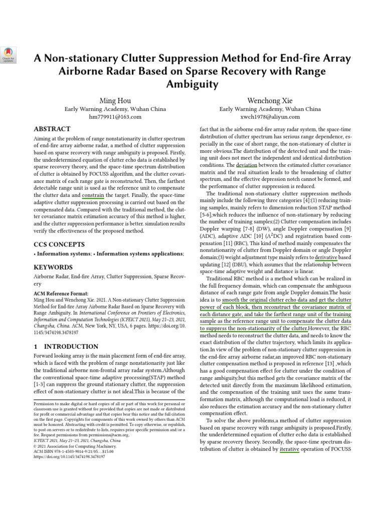 A Non-Stationary Clutter Suppression Method For End-Fire Array | Download Free PDF | Radar ...