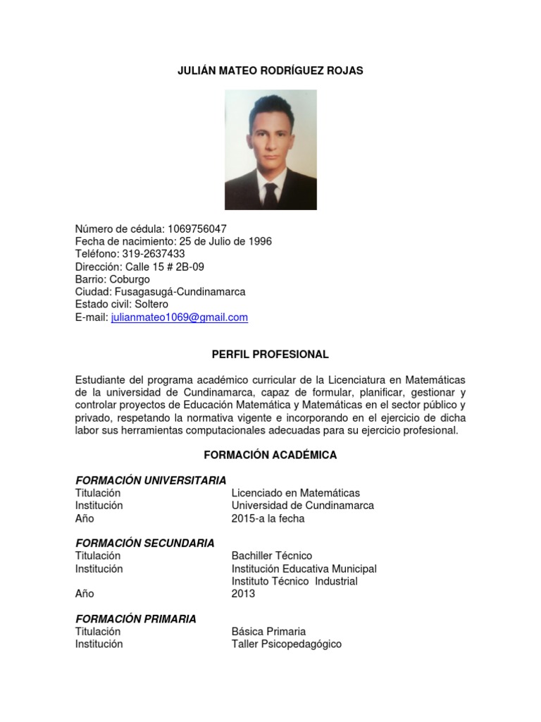 Juli - N Mateo Rodr - Guez Rojas CV | PDF | Crecimiento personal y profesional