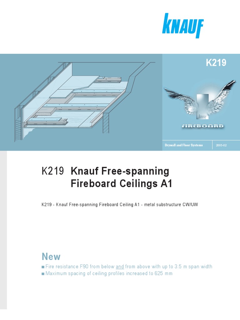 K219 Knauf Free-Spanning: Fireboard Ceilings A1 | PDF | Drywall | Wall